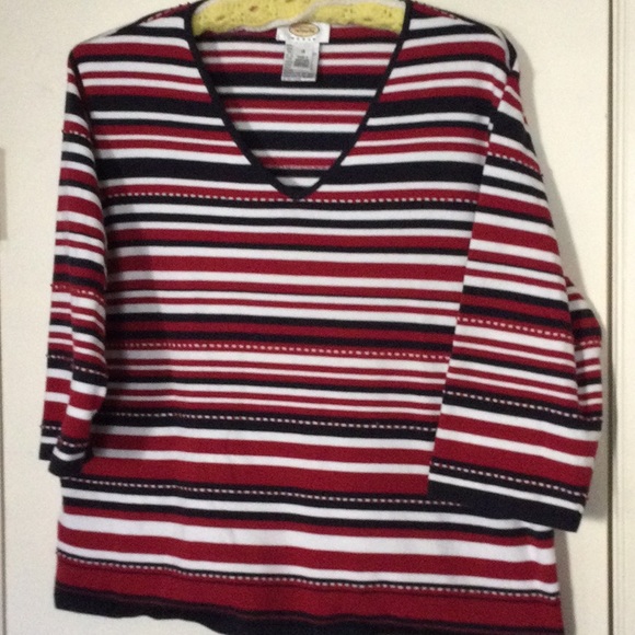 Talbots | Tops | Talbots Redwhiteblue Knit V Neck Sweater X | Poshmark